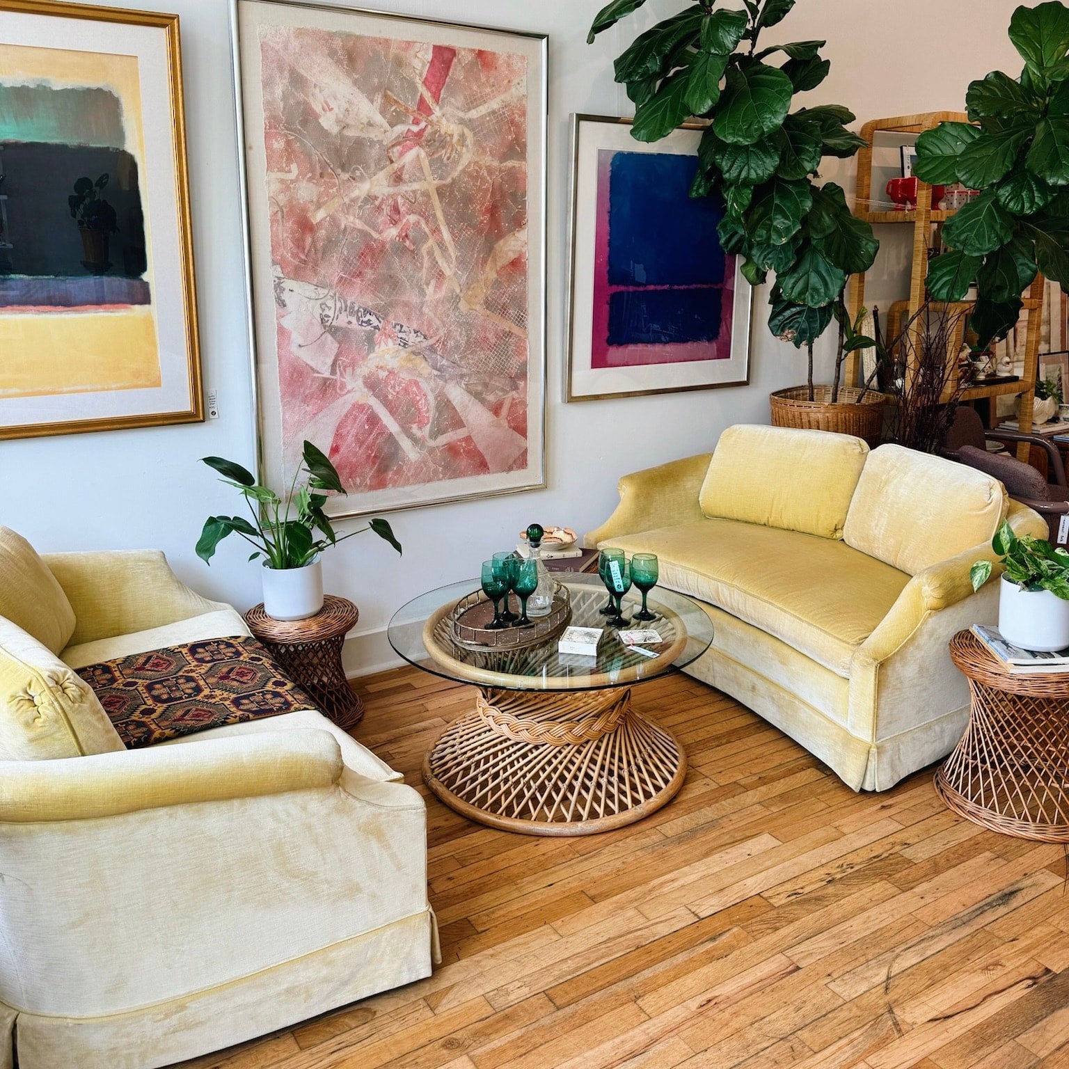 Chartreuse Velvet Loveseats | carousel + folk