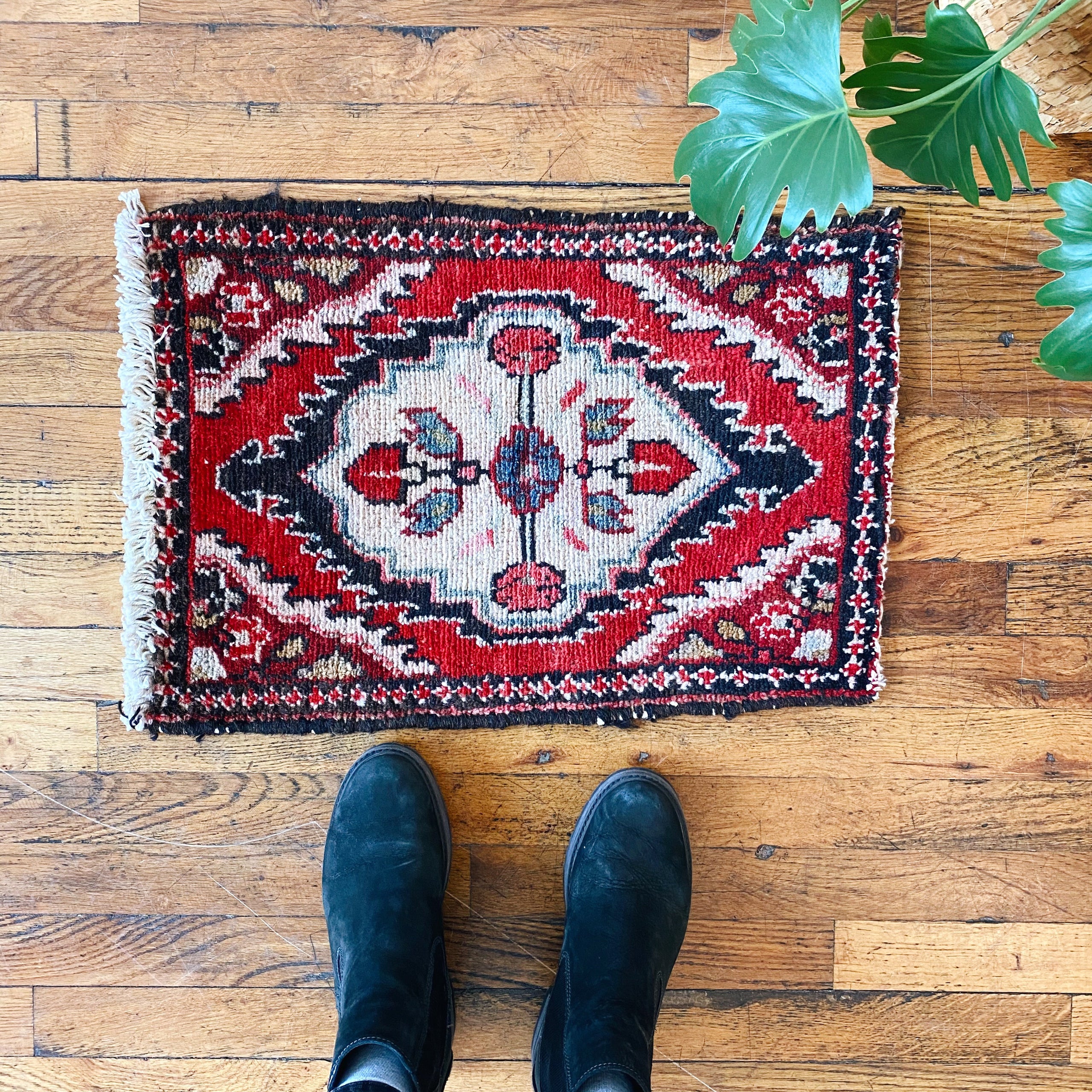 Vintage red tiny Persian rug | carousel + folk